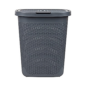 Mind Reader Basket Collection, Slim Laundry Hamper, 50 Liter (15kg/33lbs) Capacity, Cut Out Handles, Attached Hinged Lid, Ventilated, 17.65"L x 13.75"W x 21"H, Gray