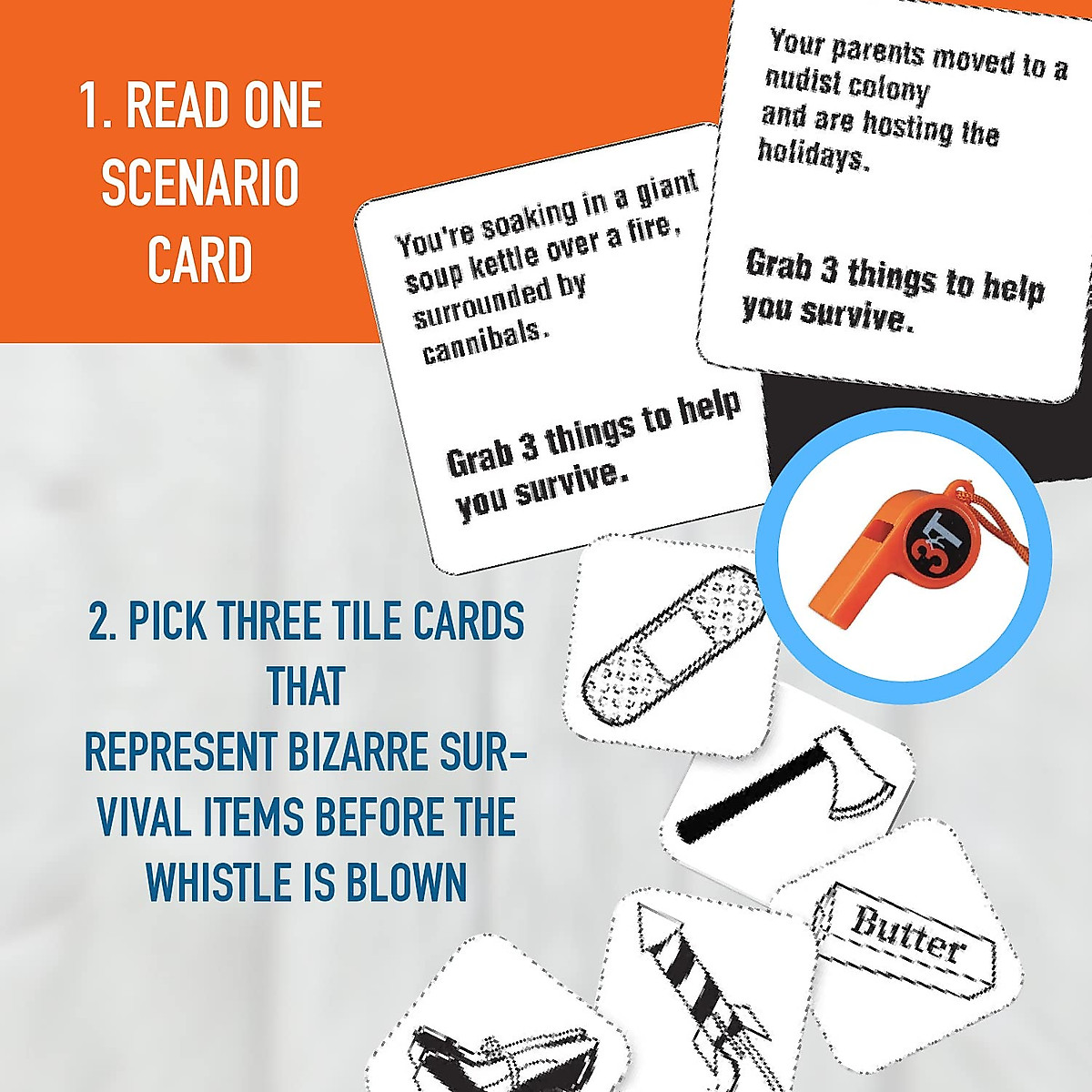 Shenanigames Adult Party Games: 3 Things - Improvise Your Best Survival Plan - Choose Your own Level of NSFW - Adaptable for Work, College Parties, Bars & Game Nights