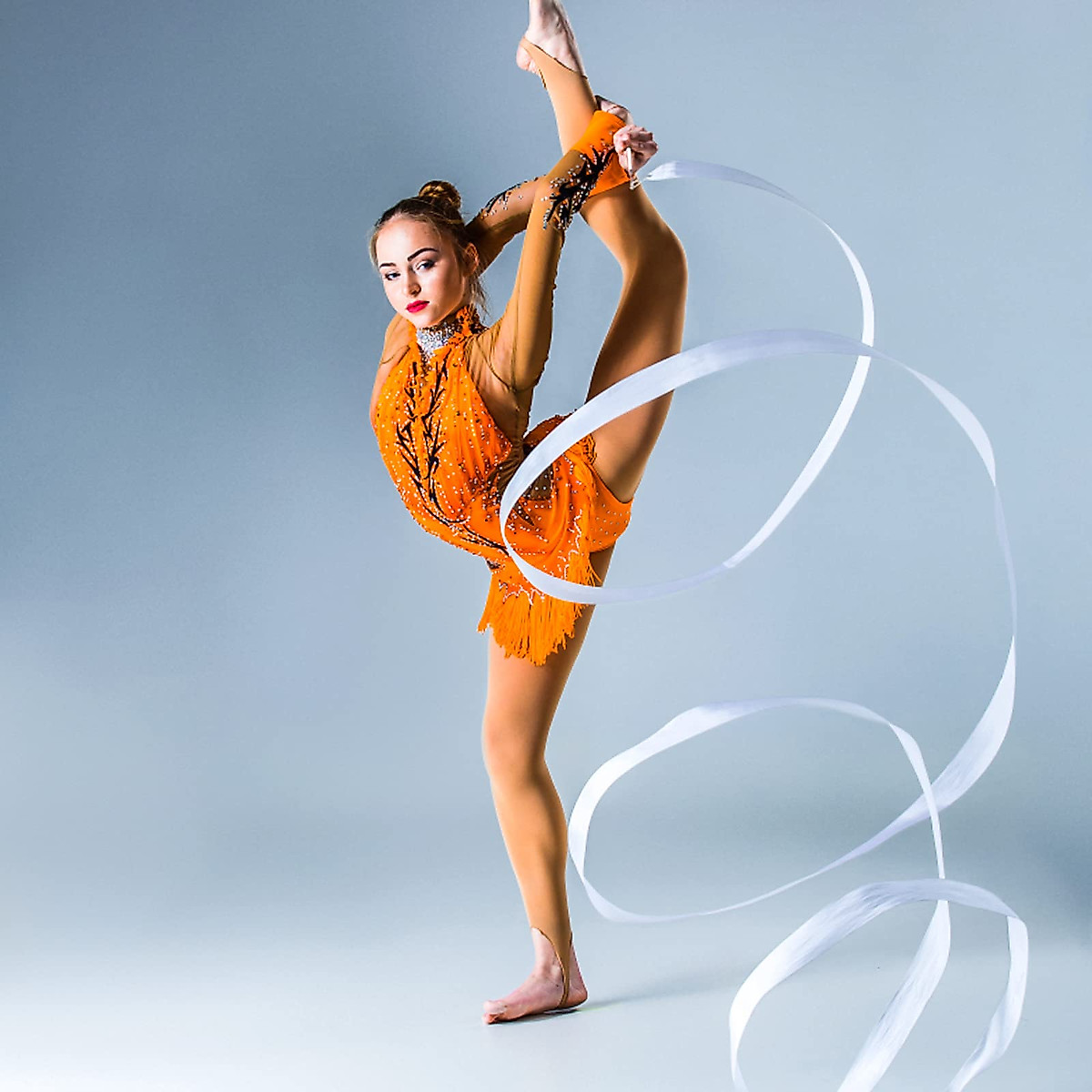 Grevosea 4 PCS Gymnastics Ribbon,Dance Ribbons Rhythmic Dancing Streamers White Ribbon Baton Twirling Wands for Twirling Artistic Dancing Gymnastics Kids Talent Shows Gymnastic Training