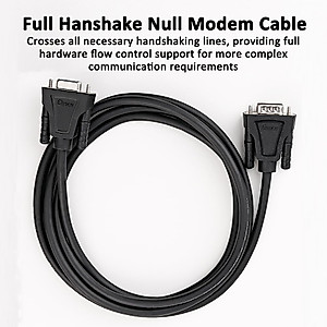 DTech 15ft DB9 RS232 Serial Cable Male to Male Null Modem Cord Full Handshaking 7 Wire Crossover for Data Communication Compatible with Computer Network Switch Router (15 Feet, Black)