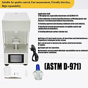VTSYIQI Surface Tension Tester Automatic Surface Tension Meter Interfacial Tension Measurement For Food Oil Paint Test With Platinum Plate Accuracy 0.01mN/m Range 0 to 1000mN/m Accuracy 0.01mN/m
