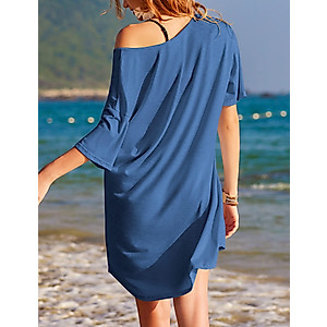 Ekouaer Womens Tshirt Nightgown Cotton V Neck Sleepshirts Comfy Casual Nightshirt for Women, Peacock Blue, XX-Large