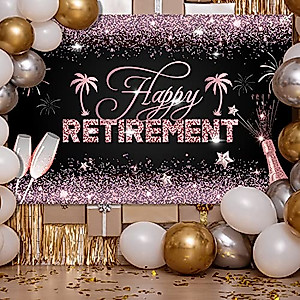 Happy Retirement Banner Backdrop Rose Gold Pink Decorations Background Photo Booth Prop for Women Men Photography Officially Retire Party Decor Supplies