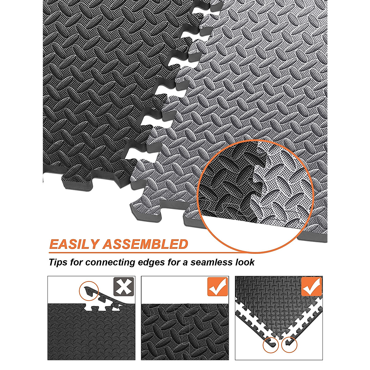 innhom Gym Flooring Mats Exercise Mat for Floor Workout Foam Tiles Home Equipment Garage, 6 Black and Gray