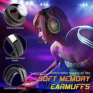 OCG Gaming Headset 2.4GHz Bluetooth Wireless Gaming Headphones for PS5 PS4 PC with Retractable Microphone,RGB Light Wireless Headset Wired Mode for Mac Switch PS2 Black