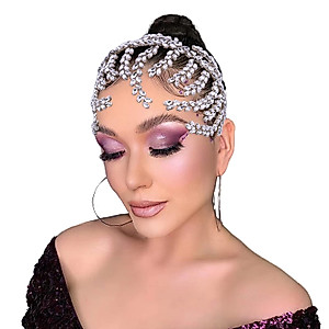 Silver Rhinestone Wedding Tiara，Headpiece Forehead Tiara Jewelry Head Chain, Crystal Headpiece Bridal Hair Accessories for Bride Women HP373