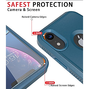 Diverbox for iPhone XR Case [Tempered Glass Screen Protector] [Shockproof] [Dropproof] Heavy Duty Protection Phone Case Cover for Apple iPhone XR Blue