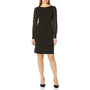 Karl Lagerfeld Paris Women's Solid Sheer Sleeve Sheath Dress, Black, 14