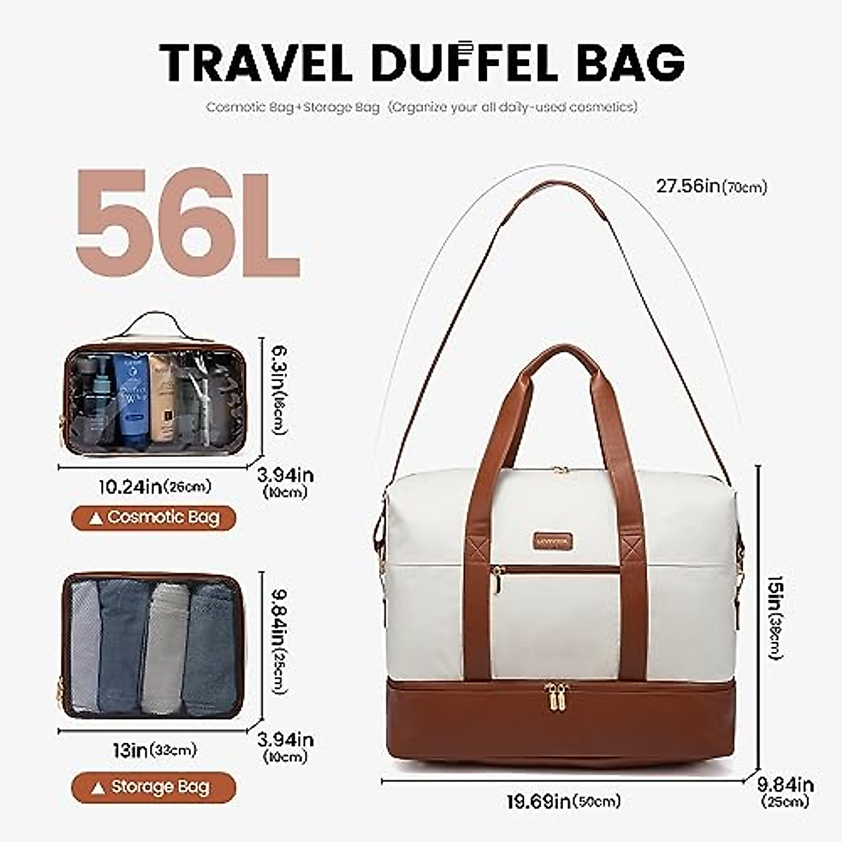 LOVEVOOK Weekender Bag, Large Travel Duffel Bag for Women with 2 Packing Cubes, Carry on Overnight Bag with Shoe Compartment, Mom Hospital Bags for Labor and Delivery