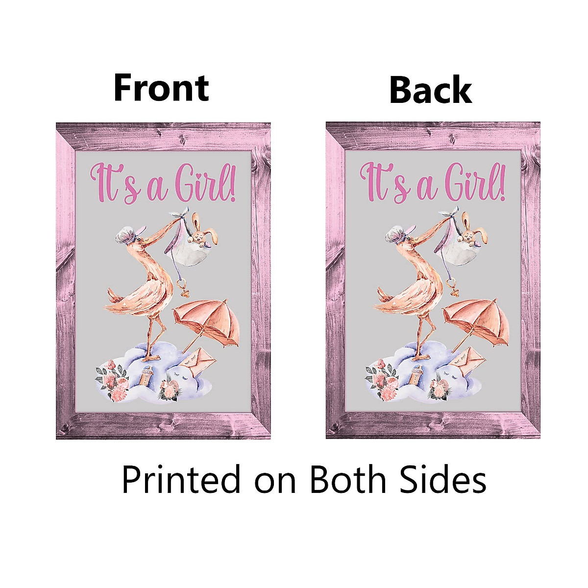 It's A Girl Stork Garden Flag Baby Shower Gender Reveal Party Decorations 12x18 Inch Double Sided Baby Girl Garden Flag Newborn Baby Birth Announcement Lawn Yard Sign Welcome Home Baby Banner Pink