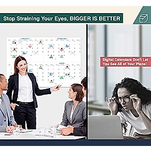 X Large Dry Erase Wall Calendar - 24"x 36" 4 Month Premium Giant Oversized Undated Erasable Deadline Task Calendar for 2023 - Jumbo Monthly Task Organizer Planner for Home, Business & Dorm Room