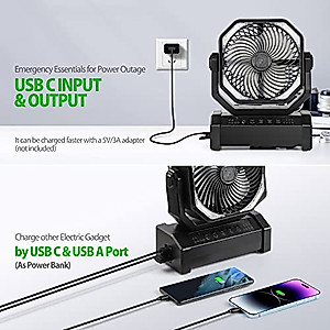 20000mAh Battery Operated Camping Fan, Rechargeable Outdoor Tent Fan with Light & Remote, 4 Speed Auto Oscillating, Runs Up to 60H, Portable Personal Fan for Tent RV Car Travel Hurricane Power Outage