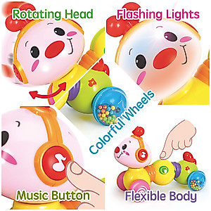 Stone and Clark Musical Press & Go Caterpillar Toy, Baby Toys 6 to 12 Months, Light Up Head Inchworm Infant Toys, Baby Crawling & Educational Toys for 1 Year Old Boys & Girls