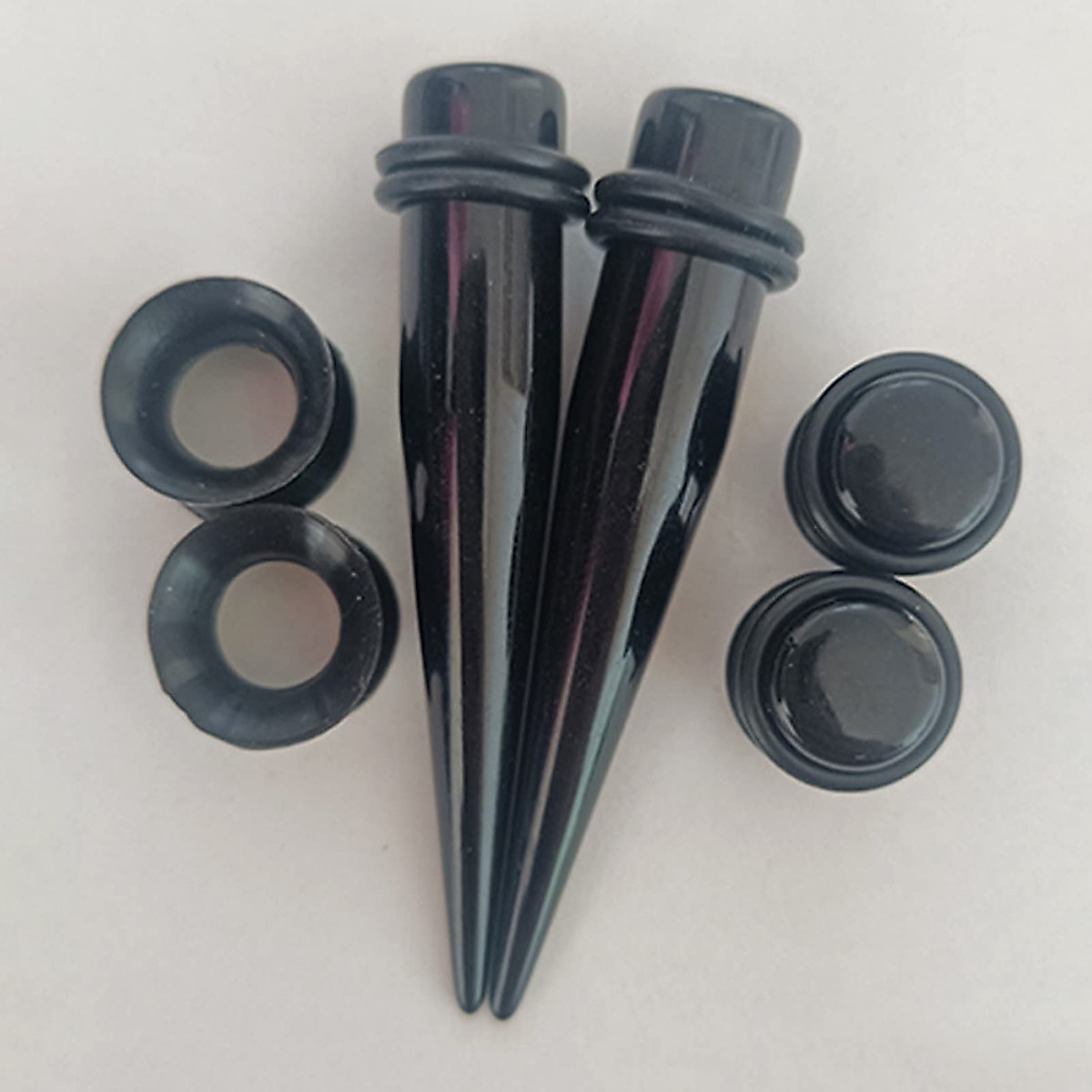 50PCS Gauges Kit Ear Stretching 14G-00G Tunnel Plug Taper Set Ear Gauges Expander Set Body Piercing Jewelry Gifts for Men and Women Black