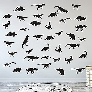 JUEKUI 38pcs Black Dinosaur Wall Decal Minimalist Animals Vinyl Dinosaur Wall Art Sticker for Baby Boy Home Decoration Vinyl WS95 (Black)