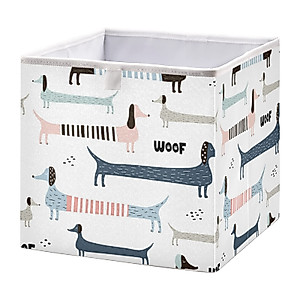 KEEPREAL Cute Navy Blue Dachshund Basket Bin Large Storage Basket Toy Basket Cube Storage Basket Clothes Basket Decorative Basket for Home Office