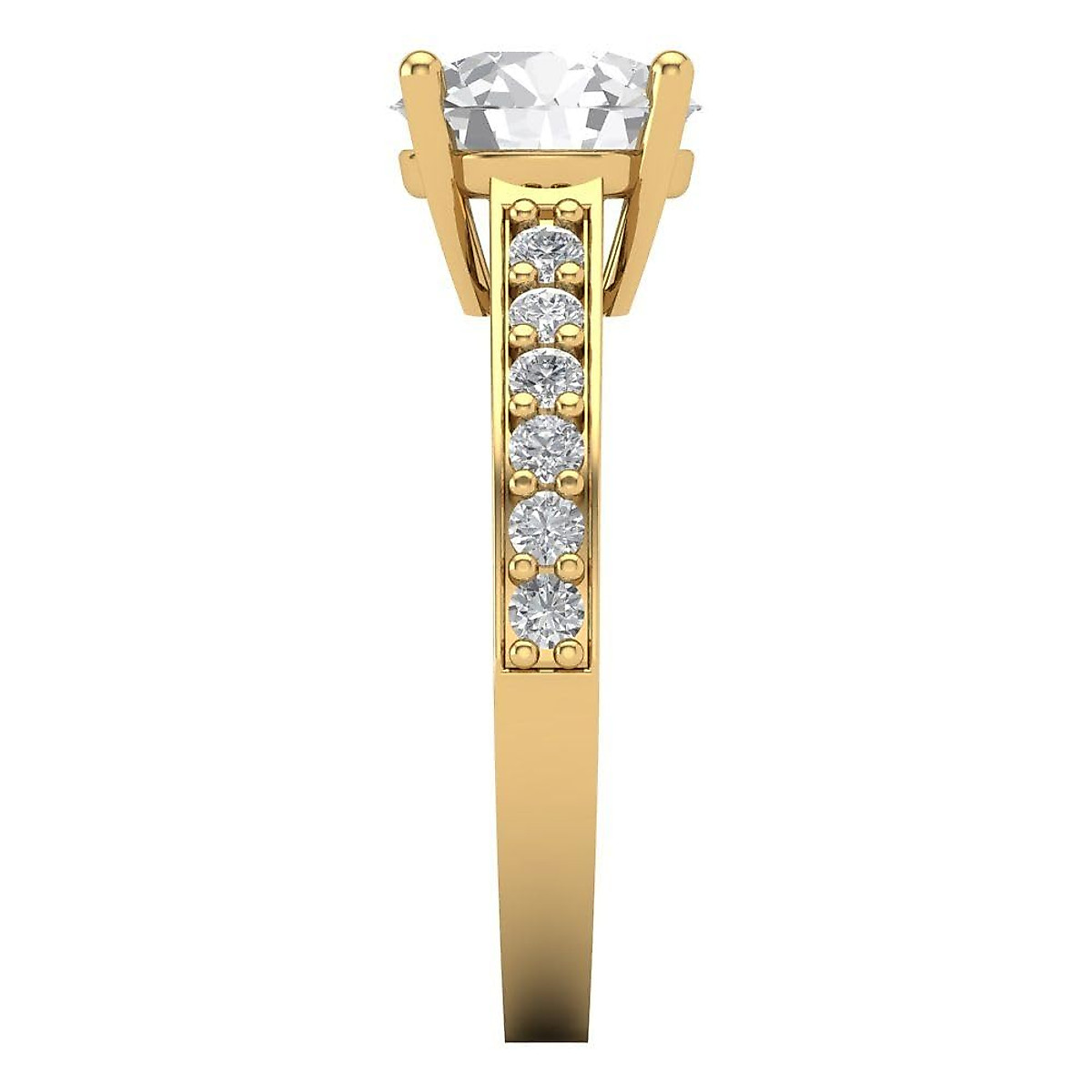 2.18 Ct Round Cut Clear Simulated Diamond 14K Yellow Gold Solitaire with Accents Engagement Anniversary Ring Size 6.5