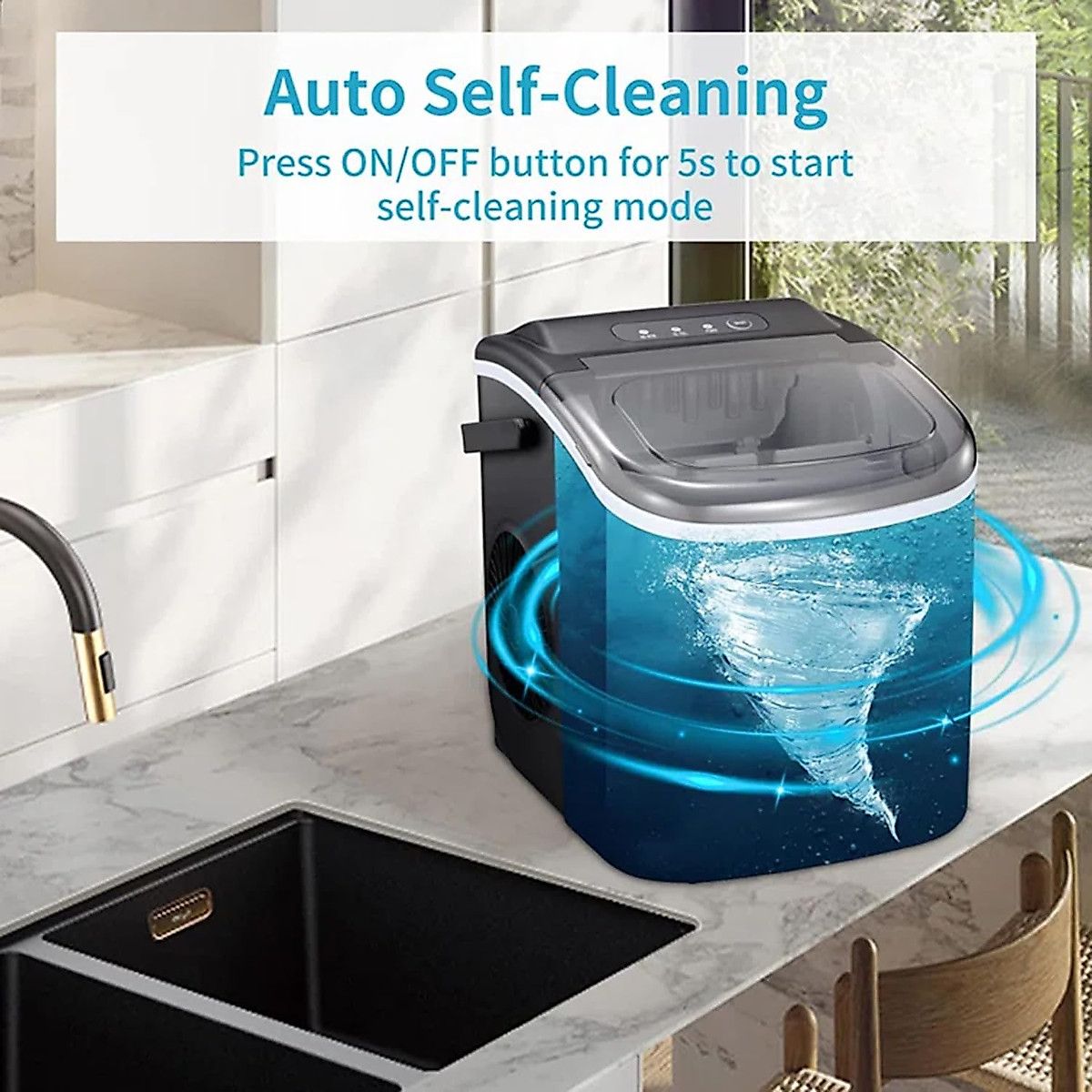 Ice Makers Countertop,9 Cubes Ready in 6 Mins,26lbs of Bullet-Shaped Ice in 24Hrs,Self-Cleaning Ice Machine with Ice Shovel and Basket,Portable Ice Maker Machine for Home Kitchen Office Bar Party