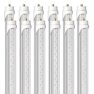 Barrina 8 Foot LED Bulbs, 44W 5500lm 6500K, Super Bright, T8 T10 T12 LED Tube Lights, FA8 Single Pin LED Lights, Clear Cover, 8 Foot LED Bulbs to Replace Fluorescent Light Bulbs (Pack of 12)