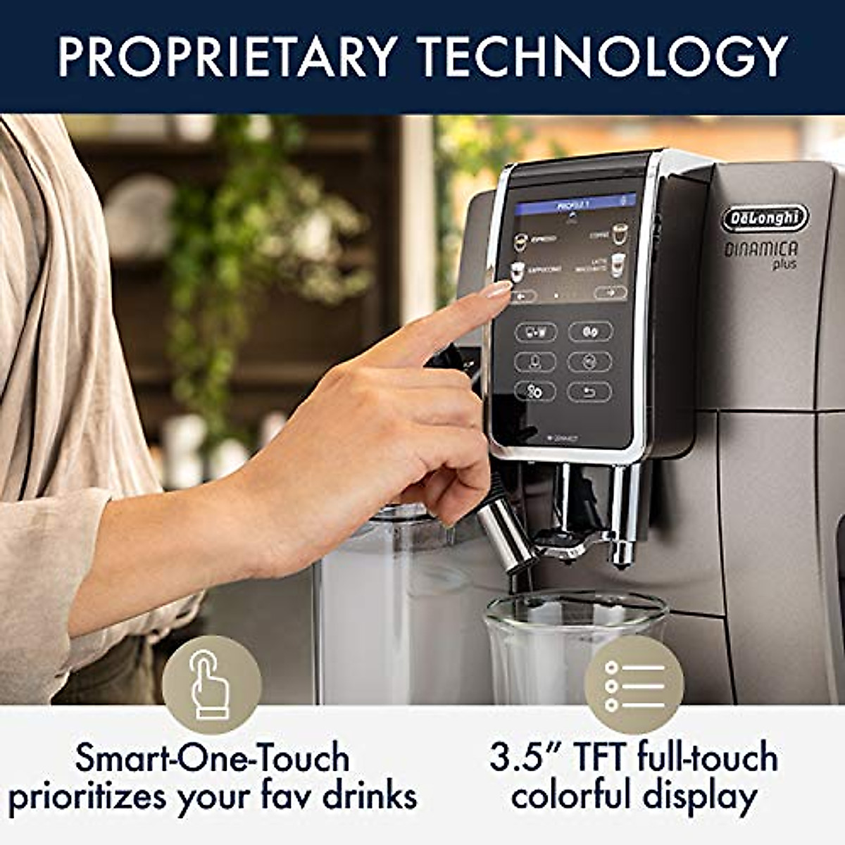 De'Longhi ECAM37095TI Dinamica Plus with LatteCrema System, Fully Automatic Coffee Machine, Colored Touch Display,Titanium