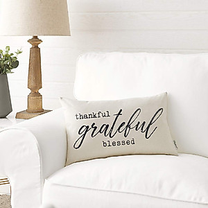 Meekio Farmhouse Pillow Covers with Thankful Grateful Blessed Quote 12" x 20" Farmhouse Rustic Décor Lumbar Pillow Covers with Saying Housewarming Gifts Family Room Décor