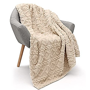 Sherpa Fleece Throw Blanket-3D Stylish Design, Super Soft,Fluffy,Warm,Cozy,Plush,Fuzzy for Couch Sofa Living Room Bed-All Season Accessories ,50" x 70" Beige