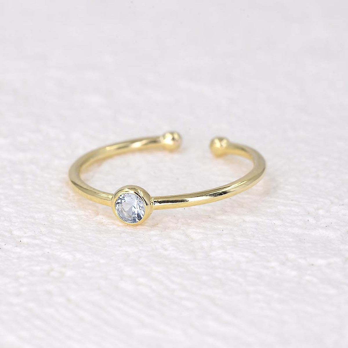 espere Sterling Silver Birthstone Stacking Ring Dainty Birthstone Rings Open Adjustable [March - Aquamarine]