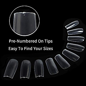 Clear Fake Full Cover Nails - Square Shaped Acrylic Nails BTArtbox 500pcs False Nail Tips with Case for Nail Salons and DIY Nail Art, 10 Sizes