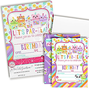 Amanda Creation Let's Par-tea Cute Animal Bubble Tea Themed Birthday Party Invitations, 20 5x7 Fill-In Cards with Twenty White Envelopes