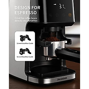 SHARDOR Conical Burr Coffee Grinder Electric for Espresso with Precision Electronic Timer, Touchscreen Adjustable Coffee Bean Grinder with 51 Precise Settings, Brushed Stainless Steel