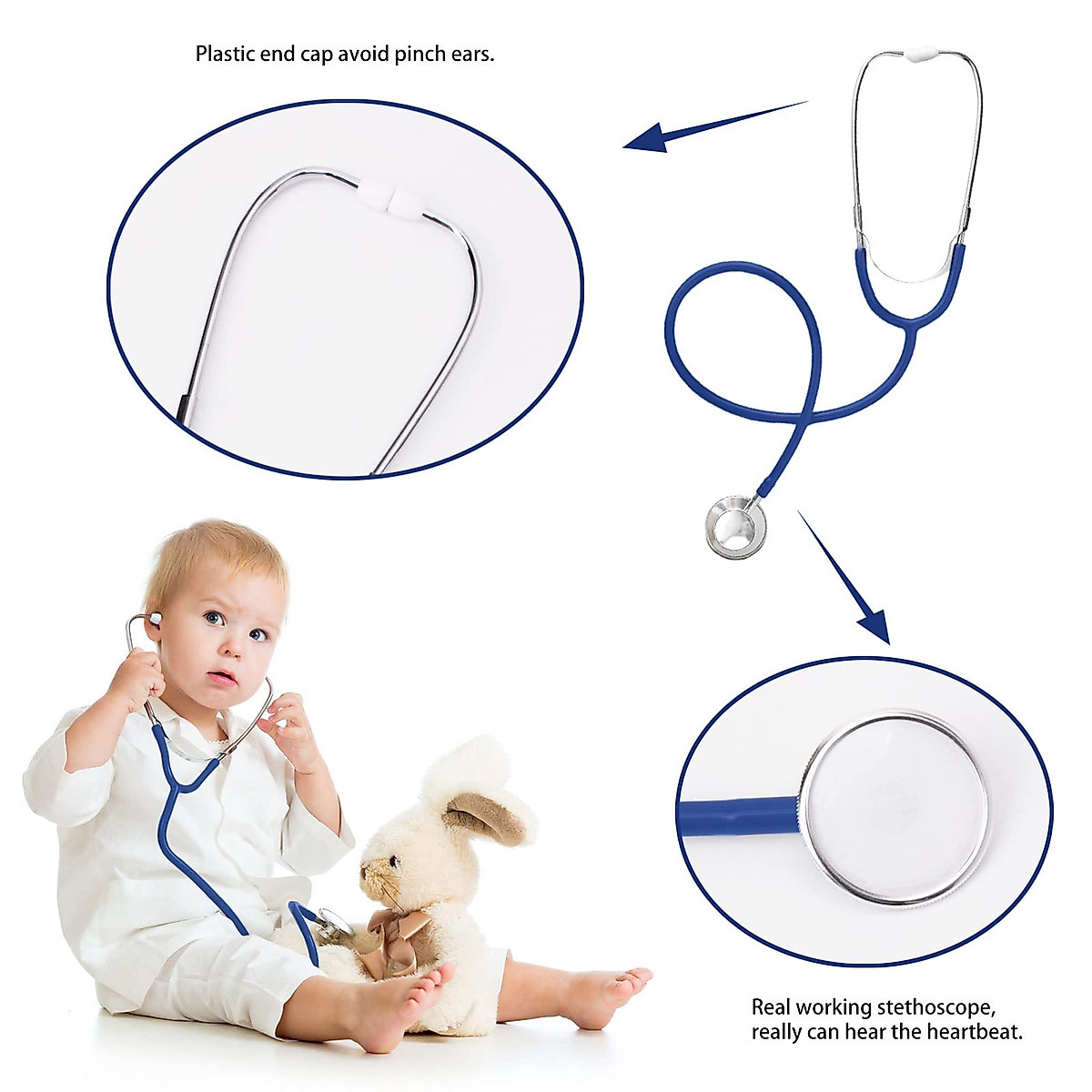 HTVYYDS White Lab Coat for Kids, Doctor Coat with Working Stethoscope and ID Card,Doctor Scientist Costume for Boy Girls