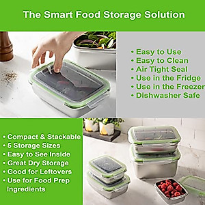 Stainless Steel Food Storage Containers | Leak Proof & Airtight Lids | Set of 5 Containers BPA Free that are Dishwasher & Freezer Safe