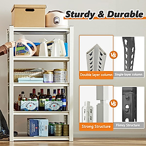 REIBII 3000LBS Garage Shelving Storage Shelves Heavy Duty Shelving Adjustable White Metal Shelving Units and Storage Racks and Shelving Garage Closet Kitchen Pantry Shelves, 60''HX24.5''WX16.5''D