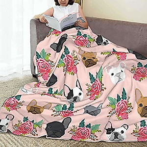 Gdecziy French Bulldog Floral Dog Cute pet Gifts Dog Breed Flannel Fleece Plush Throw Blanket,Throw for Spring Recliner, Air Conditioning Blanket Quality Washable Blanket 60"x50"