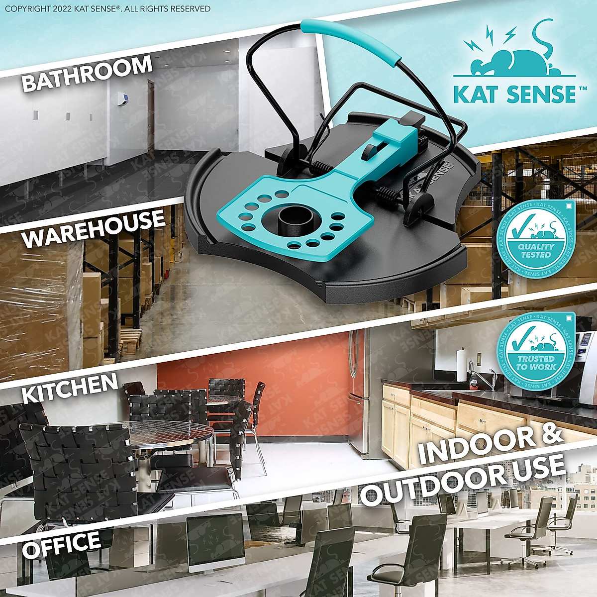 Kat Sense Large Rat Traps That Work, Instant Humane Kill Snap Trap for House, New Wide Strike Bar Captures 3x More Rodents Chipmunks Mice & Squirrels, Set of 4 Indoor Outdoor Mouse Traps Trampas Ratas