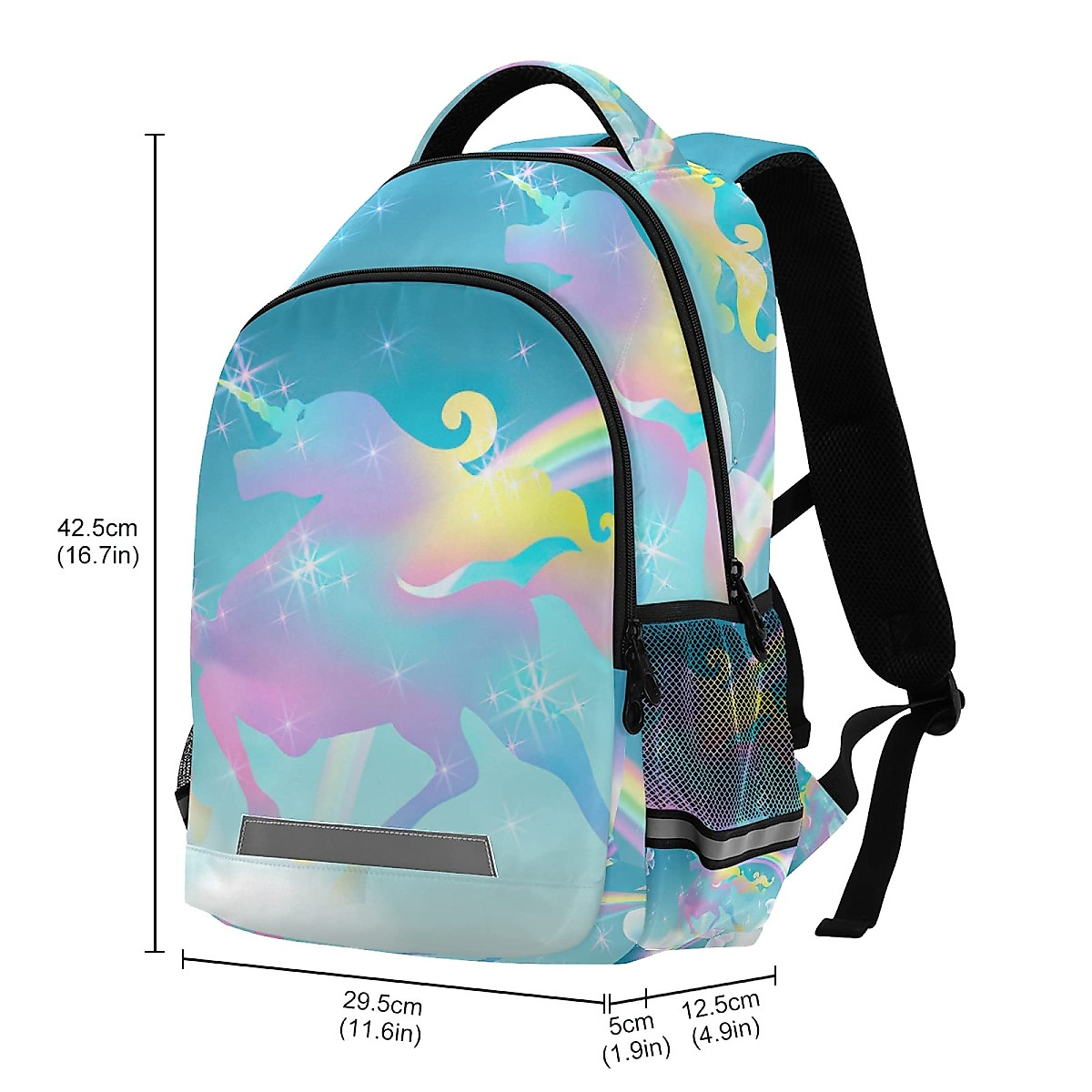 Rainbow Unicorn Backpack for Girls Galaxy School Bookbag with Adjustable Chest Strap for Girls Elementary Kids Waterproof Casual Bag Lightweight 16.7 Inch