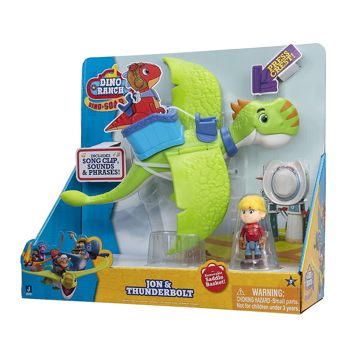 Dino Ranch Jon and Thunderbolt - 3-Inch Jon Figure with 12-Inch Flying Dino Figure - Sounds - Toys for Kids - Ages 3+
