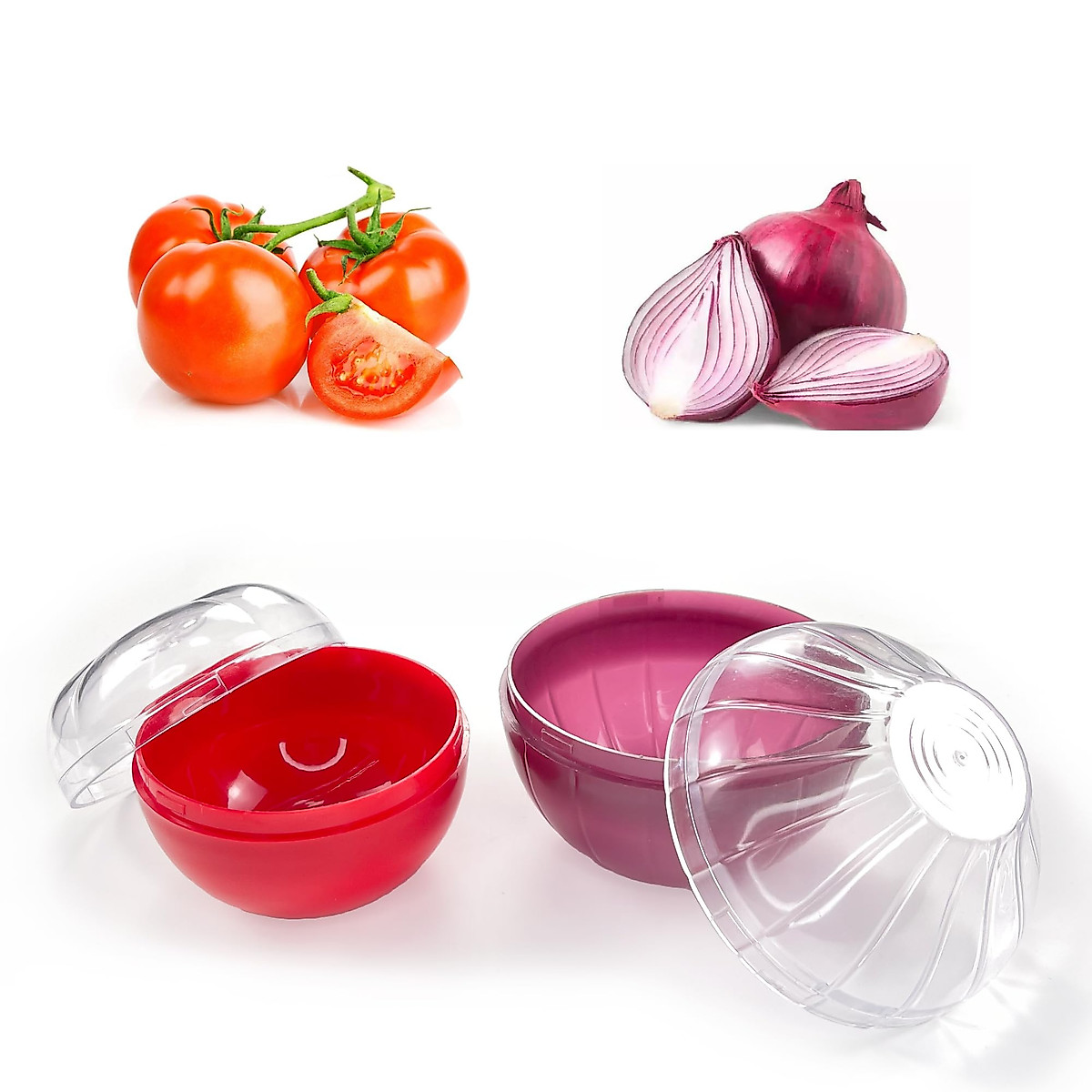 Magicaleast 2PCS Fruit and Vegetable Shaped Savers Onion and Tomato Storage Containers for Fridge Vegetable Crisper Makes Food Stays Fresh Longer