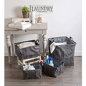 DII Collapsible Waterproof Chevron Laundry Bins, Medium Rectangle, Black/White, 2 Piece