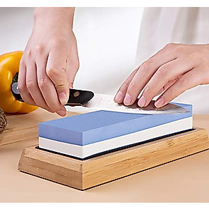 MIDO PROFESSIONAL ABRASIVE Whetstone Knife Sharpener 2 Side Grit 1000/6000 Knife Sharpening Stone, Knife Sharpener Stone with Non-slip Bamboo Base, Wet Stone Sharpening Kit for Kitchen Hunting