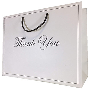 MODEENI 12 Large White Thank You Gift Bag Wedding Thank U Bags with handles 13x10 Paper Shopping Large White Gift Bags Merchandise Premium Quality Elegant Luxury Matte Modern Fancy Retail Clothing Boutique Birthday