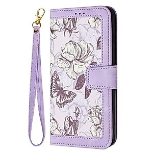 Rnrieyta Miagon Flip Case for Samsung Galaxy S23 Ultra,Lovely Flower PU Leather Wallet Phone Folio Case Magnetic Protective Cover with Stand Function Card Slots,Purple
