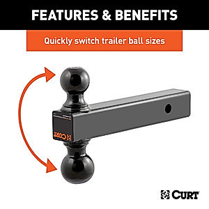 CURT 45660 Multi-Ball Trailer Hitch Ball Mount, 2, 2-5/16-Inch Balls, Fits 2-Inch Receiver, 10,000 lbs