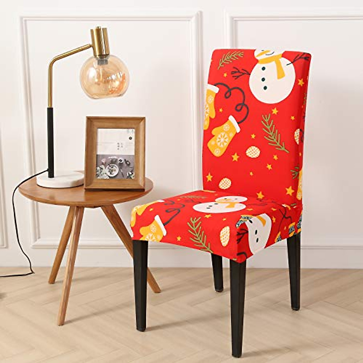 Ogrmar 4PCS Stretch Removable Washable Dining Room Chair Protector Slipcovers Christmas Decoration/Home Decor Dining Room Seat Cover