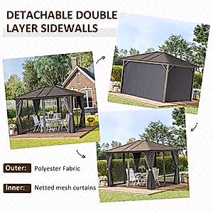 UXZDX 10' X12' Hardtop Gazebo with Aluminum Frame, with 2 Hooks, Curtains and Netting for Garden, Patio, Backyard, Dark Grey