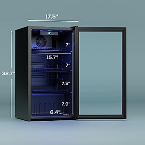 Manastin Beverage Refrigerator Cooler-120 Cans Freestanding Mini Fridge Cooler with Glass Door, Adjustable Shelves & Digital Temperature Display for Soda, Wine or Beer (Black, 3.2 Cu.Ft)