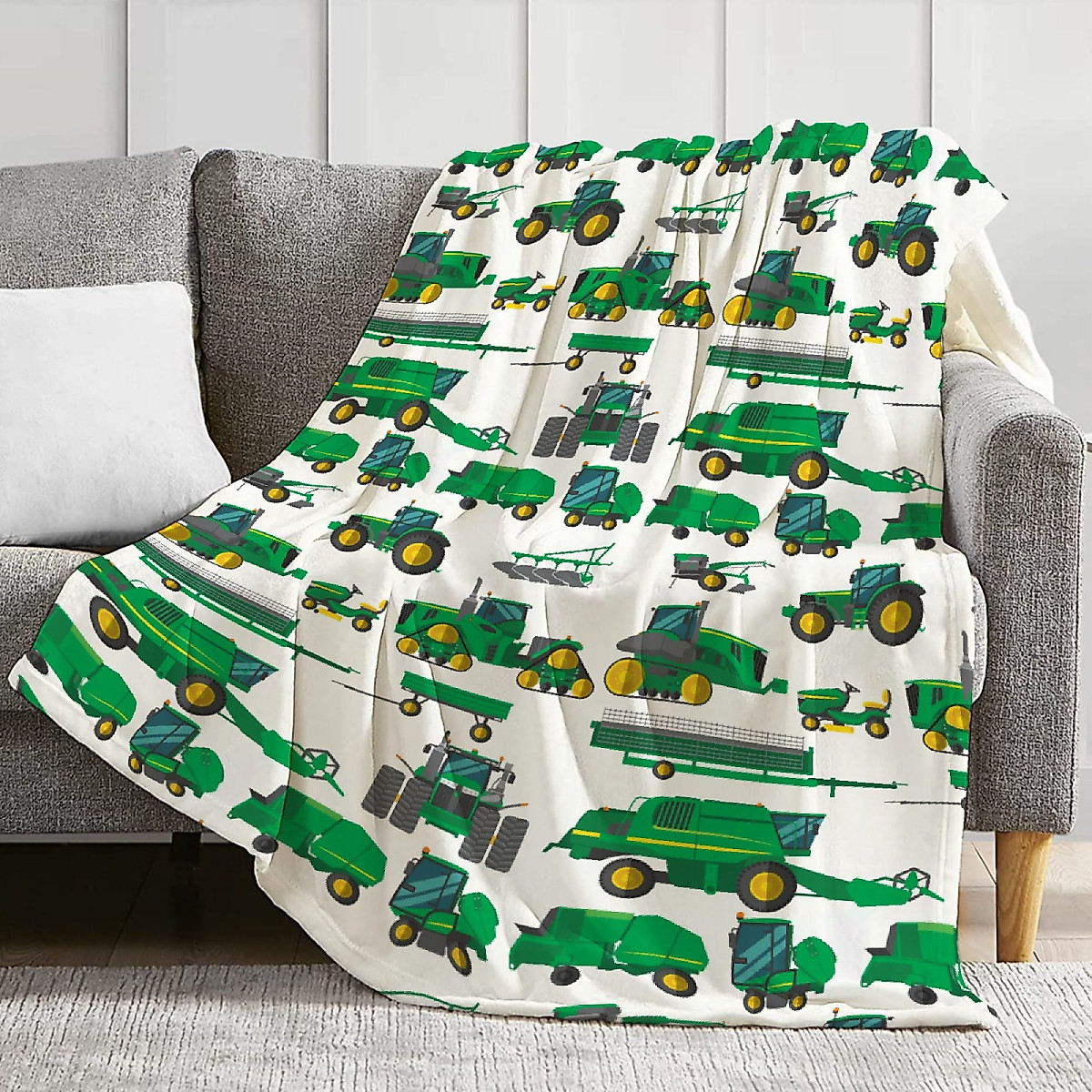 Green Tractor Blanket Gifts for Tractor Lover 60 x 50 Inch for Teen,Excavators Green Fannel Fleece Throw Blanket Super Soft Throws Blanket for Bed Couch Sofa