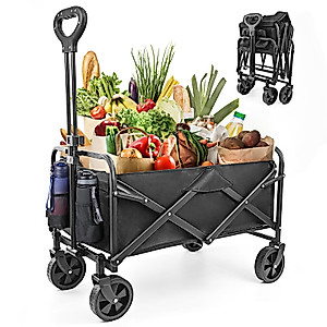 NEOTEC Collapsible-Folding-Wagon - Wagon Cart Heavy Duty Foldable Outdoor Utility with Silent Universal Wheels, Adjustable Handle for Camping