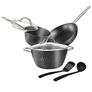 Lecooking 7 Piece Non Stick Cookware Set, Pots, Pans Nonstick Coating, Includes Fry Pans, Stock Pots, Sauce Pan, etc, Pots and Pans Set Dishwasher Safe(Black)