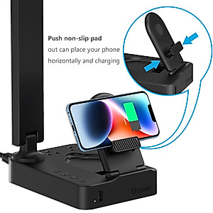 Drevet LED Desk Lamp with Wireless Charger, Desk Table Light with USB Charging Port and 2 Outlets, 3 Lighting Modes, 3 Level Brightness, 1H Timer, Touch Control, Eye-Caring Home Office Foldable Lamp